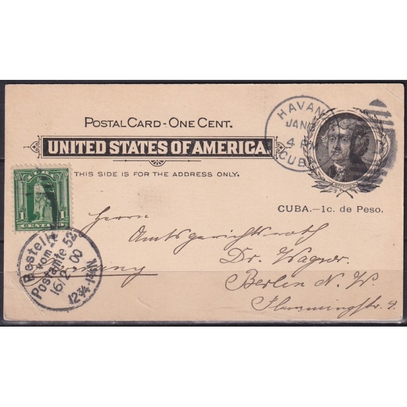 1899-EP-257 CUBA US OCCUPATION 1899 1c + 1c COLON POSTAL CARD ...